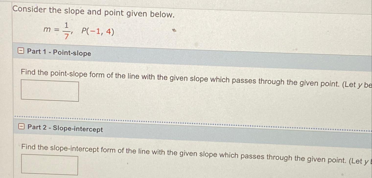 Solved Consider the slope and point given | Chegg.com