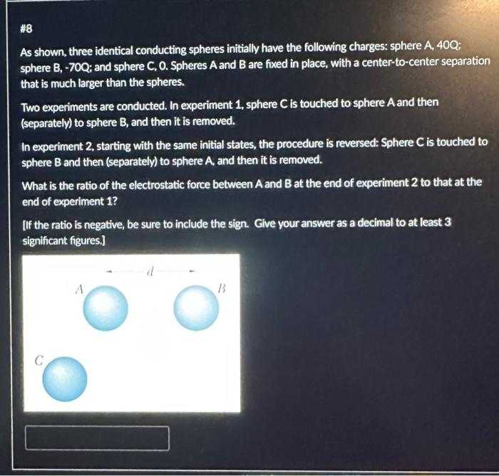 Solved #8 As shown, three identical conducting spheres | Chegg.com