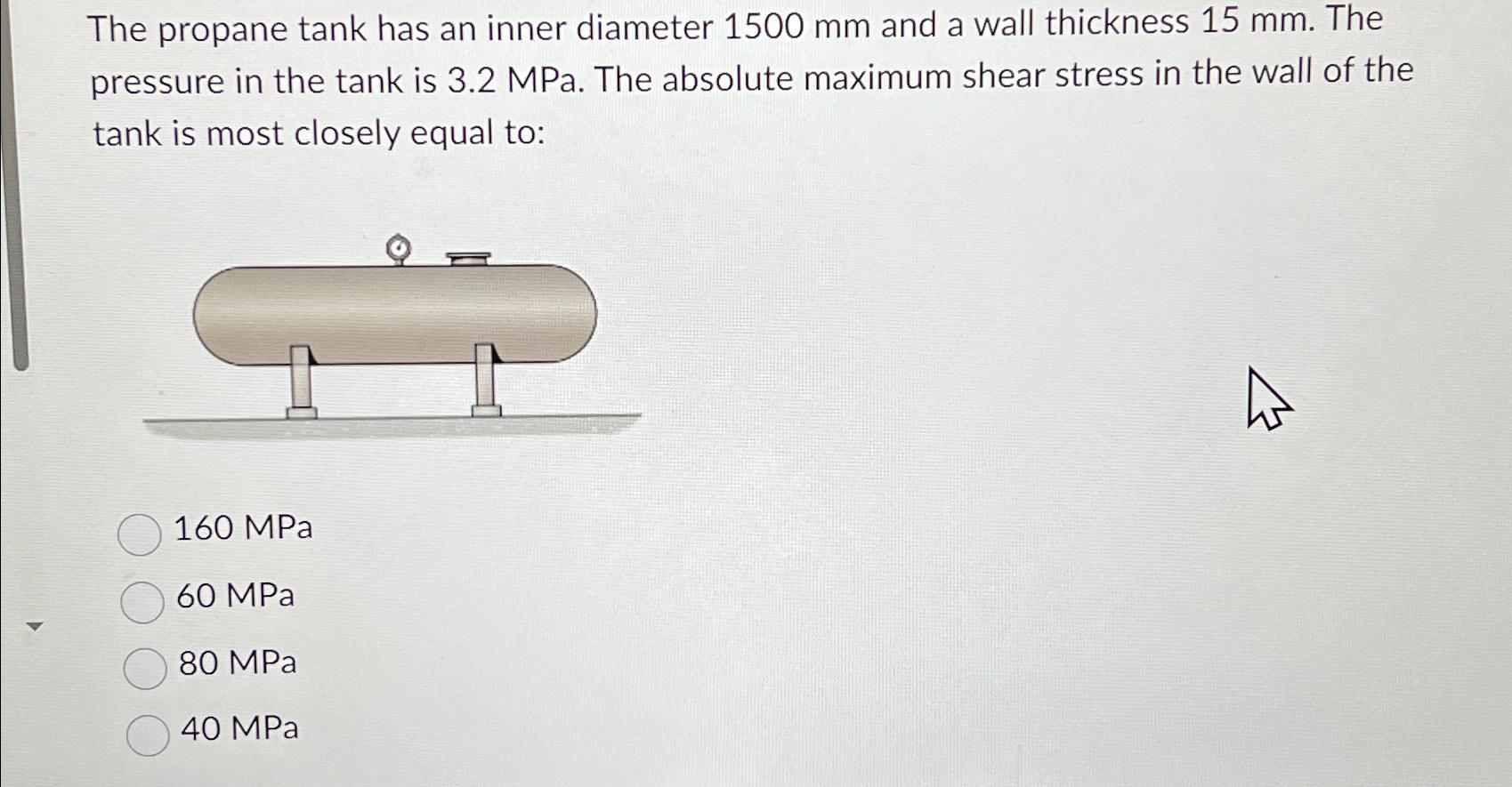 Solved The propane tank has an inner diameter 1500mm ﻿and a | Chegg.com