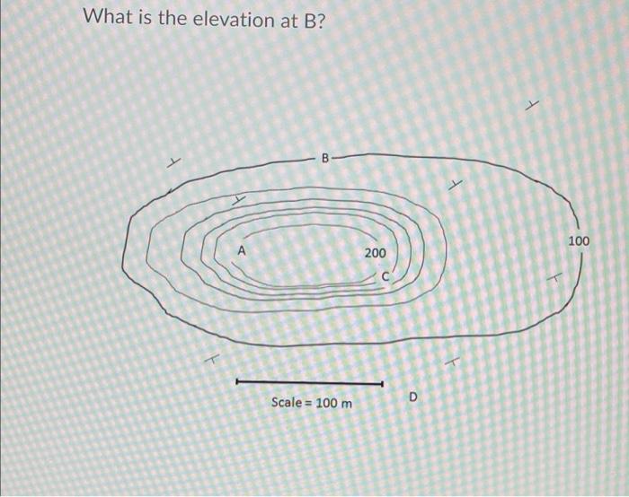 Solved What is the elevation at B? 100 A 200 Scale = 100 m D | Chegg.com