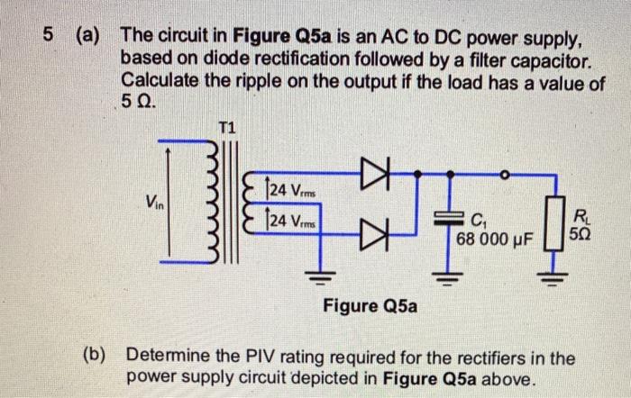 Solved 5 (a) The circuit in Figure Q5a is an AC to DC power | Chegg.com