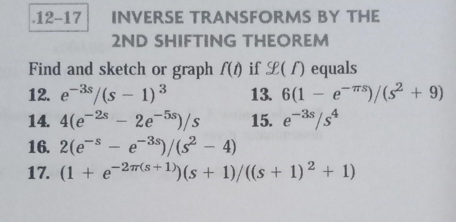 Solved 12 17 Inverse Transforms By The 2nd Shifting Theorem 
