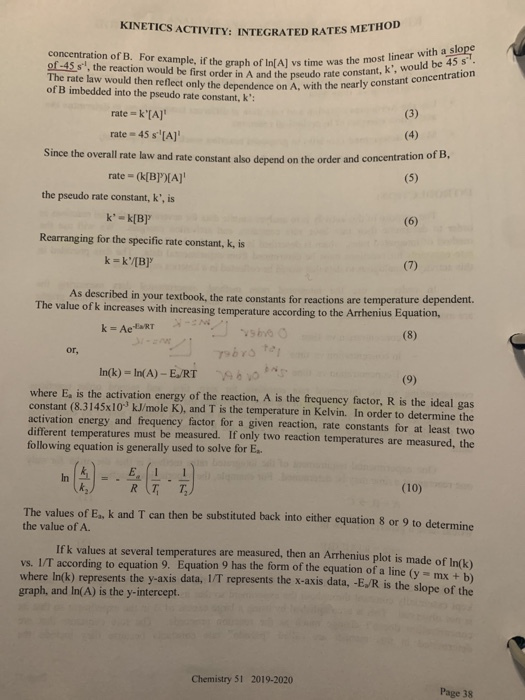 Solved PRE-LAB QUESTIONS: 1. Write the integrated rate law | Chegg.com