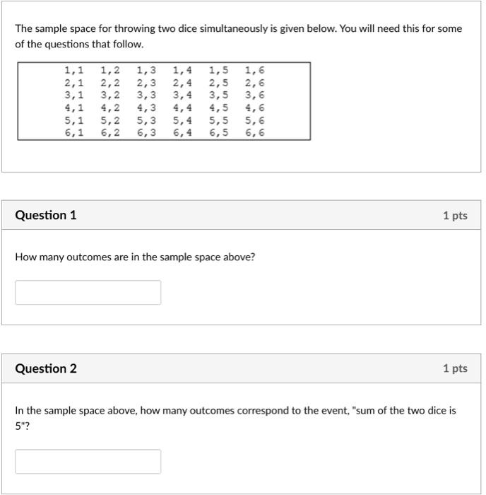 Solved The sample space for throwing two dice simultaneously | Chegg.com