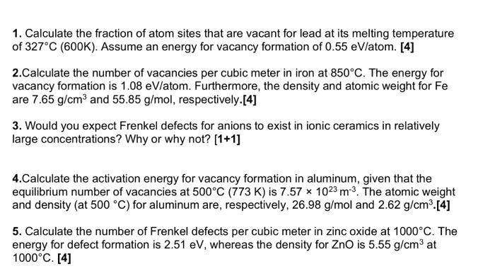 Solved 1. Calculate the fraction of atom sites that are | Chegg.com