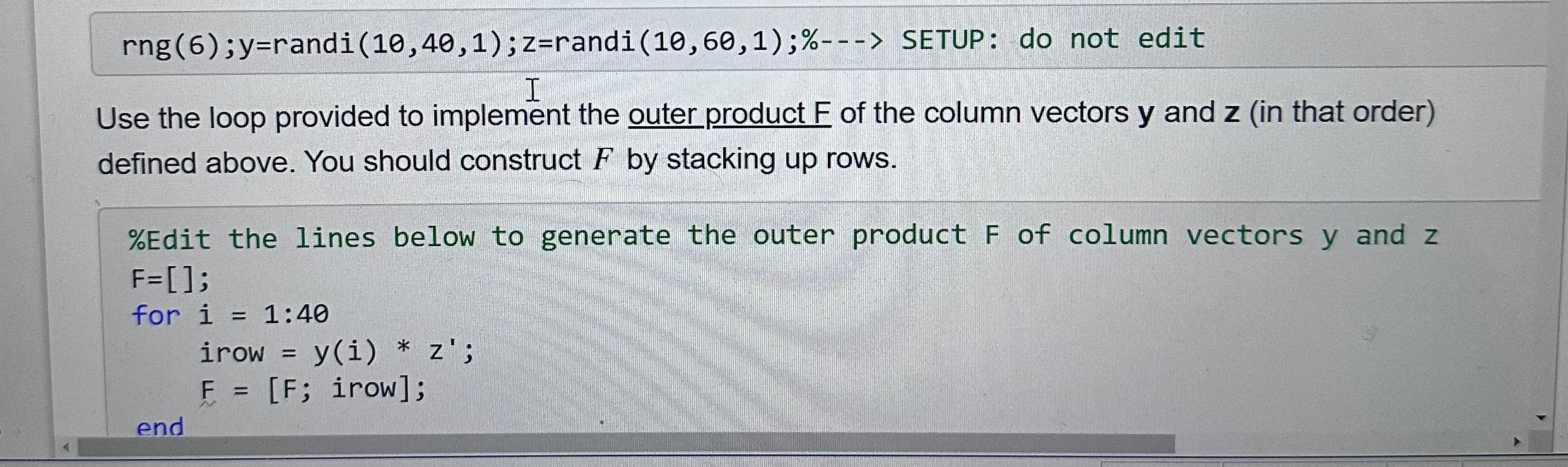 Solved rng(6);y=randi (10,40,1);z= ﻿randi (10,60,1);%--→ | Chegg.com
