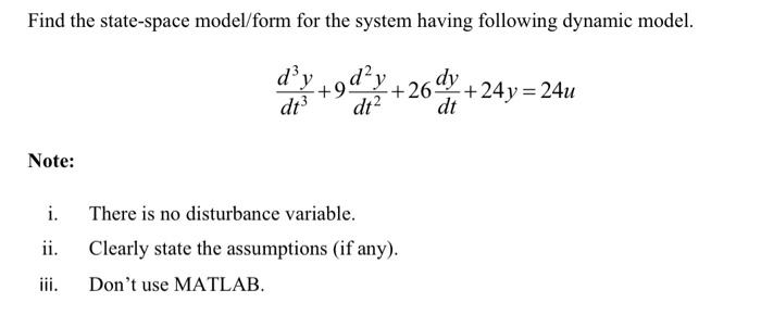 Solved Find the state-space model/form for the system having | Chegg.com