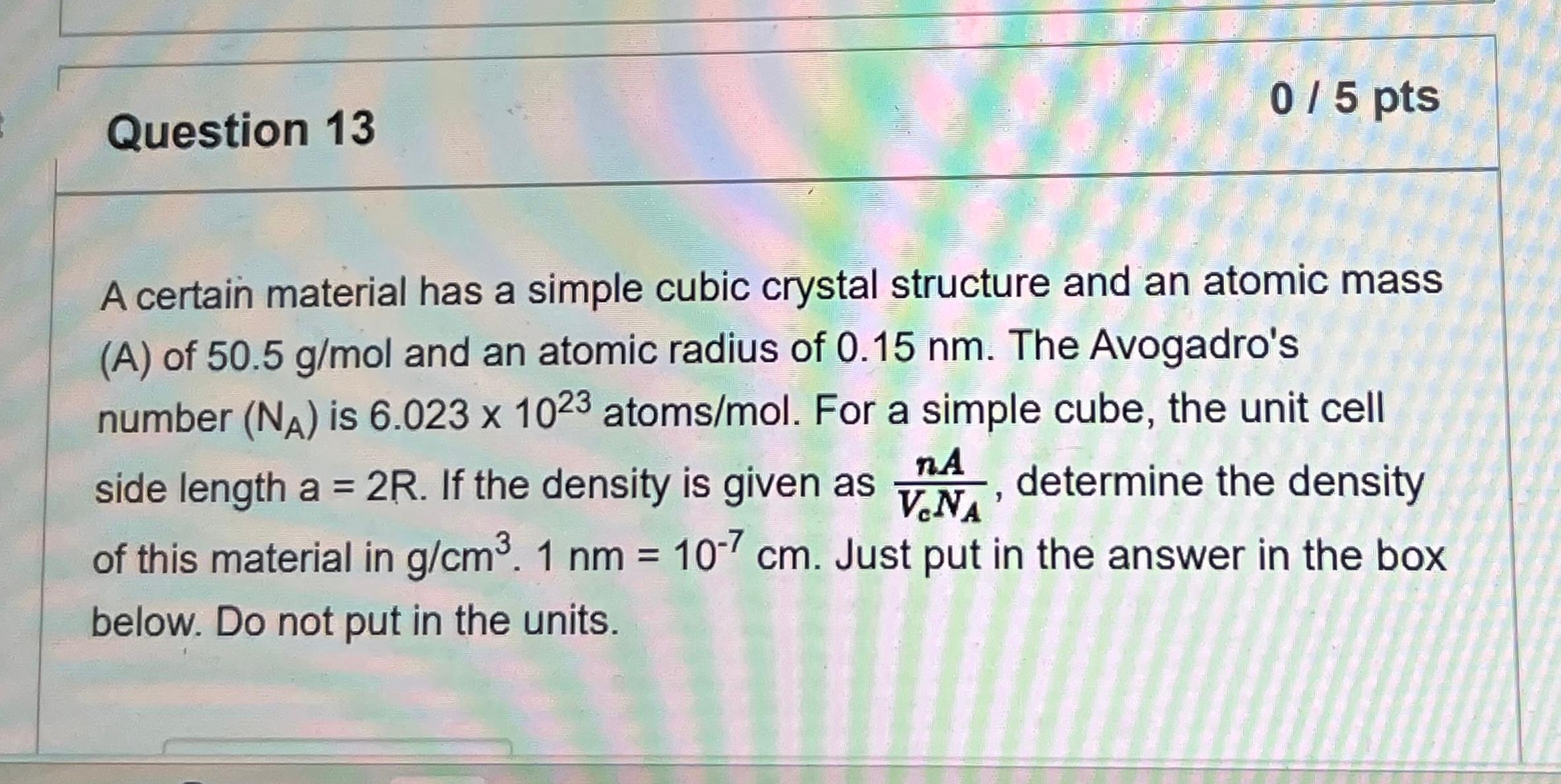 Solved A certain material has a simple cubic crystal | Chegg.com