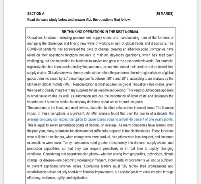 Solved SECTION A [40 MARKS] Read the case study below and | Chegg.com