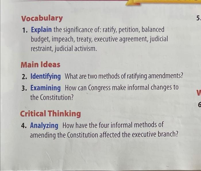 Solved 5 Vocabulary 1. Explain the significance of: ratify, | Chegg.com