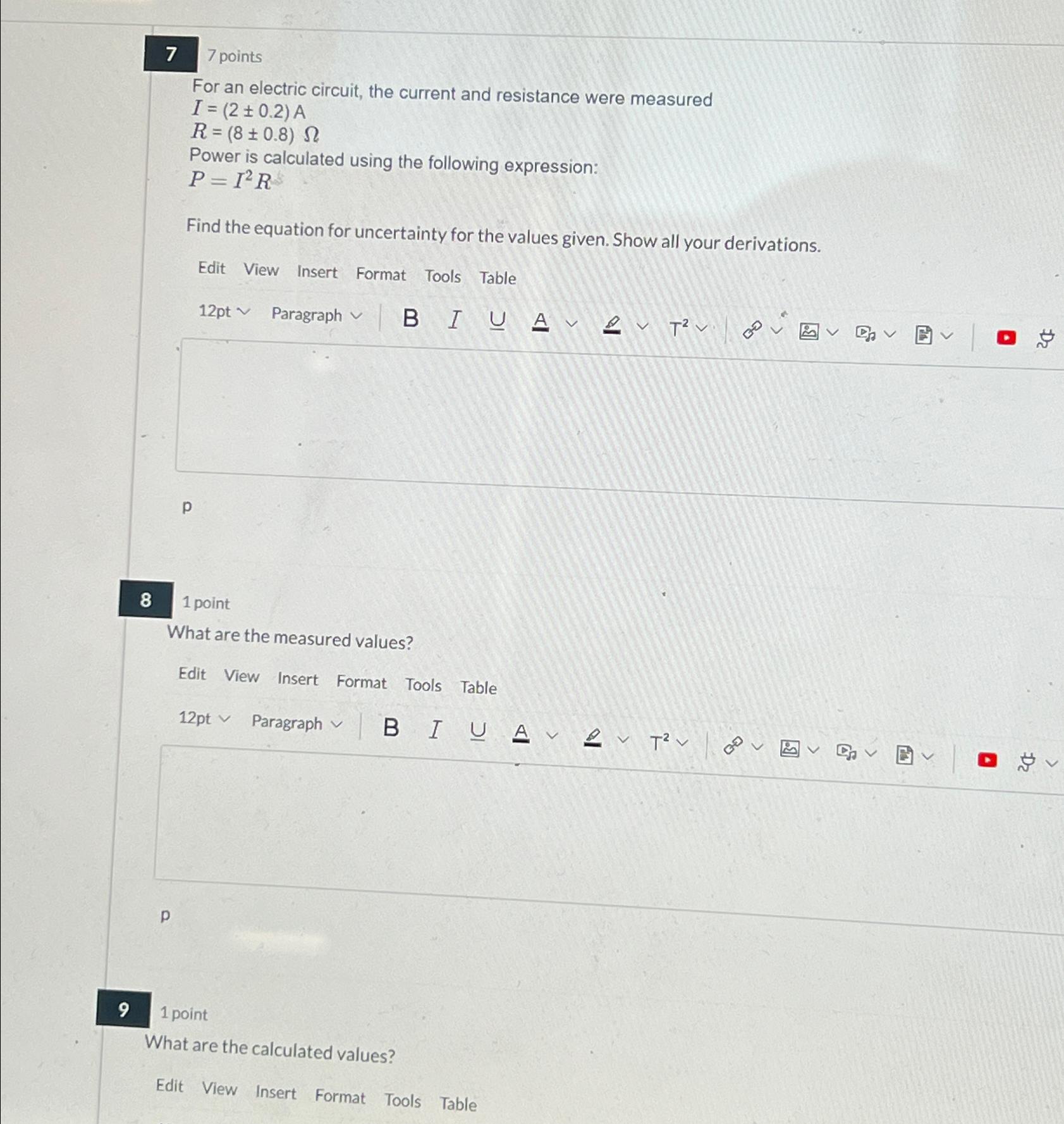 Solved 77 ﻿pointsFor an electric circuit, the current and | Chegg.com