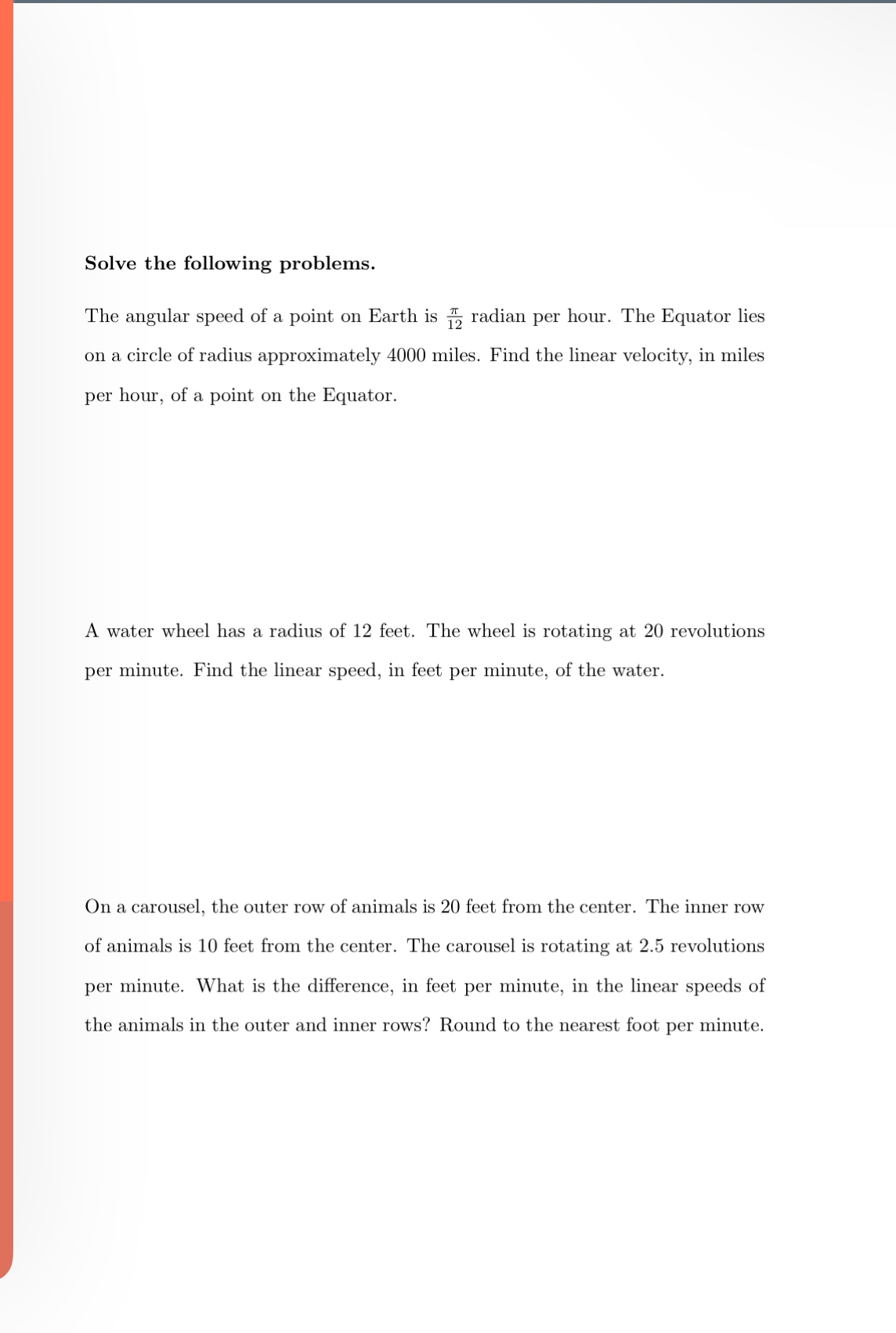 Solved Solve the following problems.The angular speed of a | Chegg.com