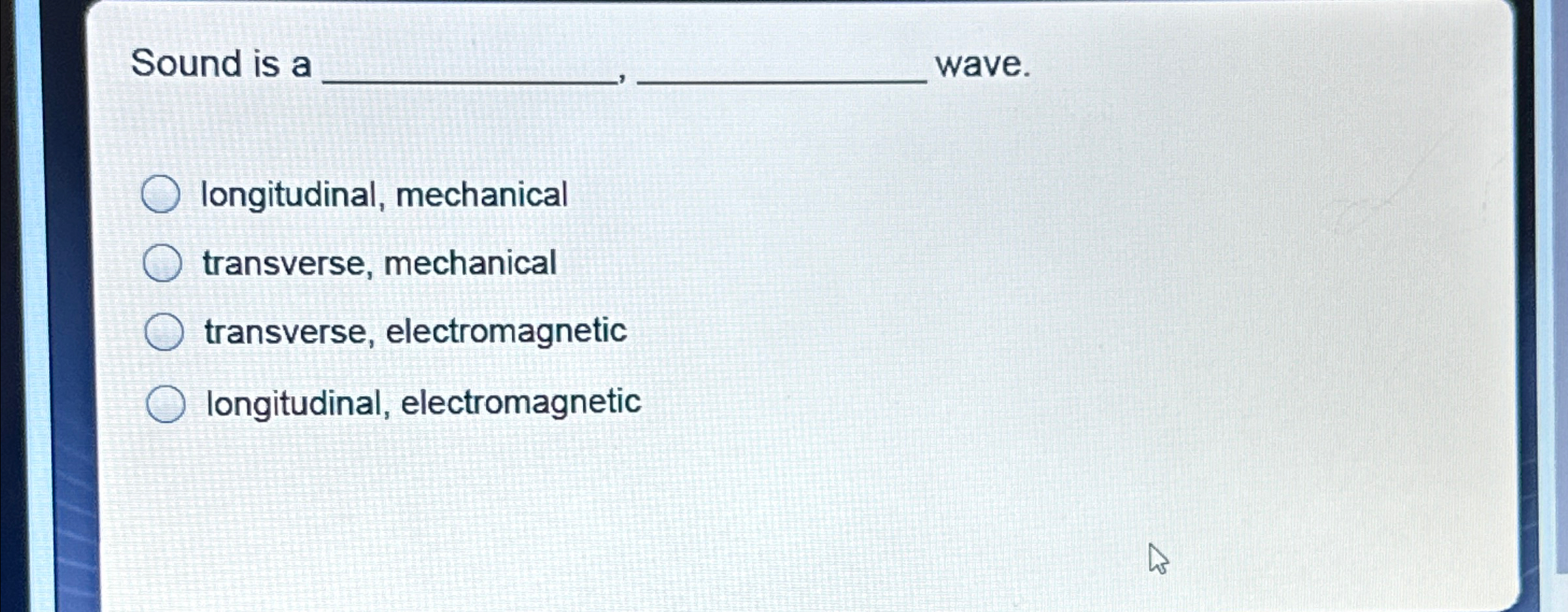 Solved Sound is a q,q, ﻿wave.longitudinal, | Chegg.com