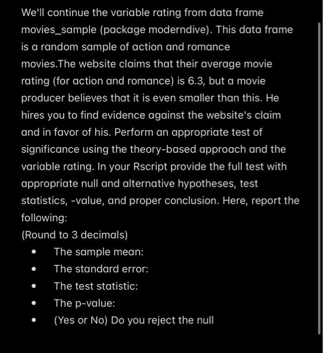 We'll continue the variable rating from data frame | Chegg.com