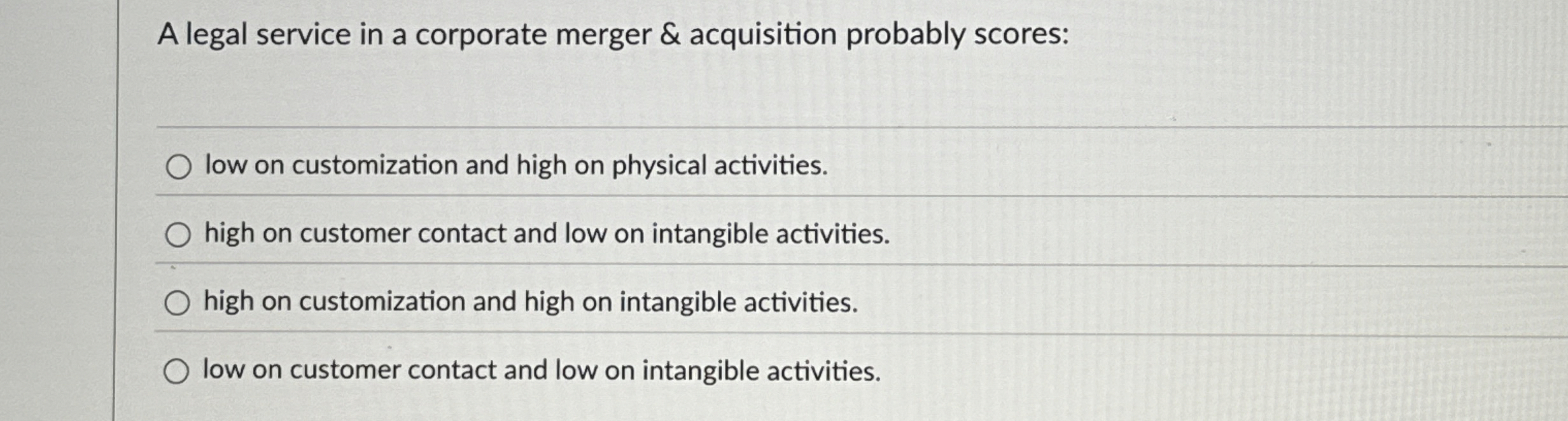Solved A legal service in a corporate merger & acquisition | Chegg.com