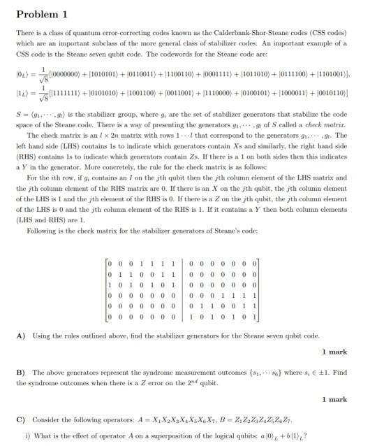 Problem 1 There is a class of quantum | Chegg.com