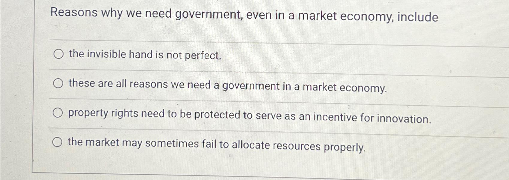 Solved Reasons why we need government, even in a market | Chegg.com