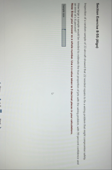 Solved Section Exercise 8-55 (Algo)Inspection of a random | Chegg.com
