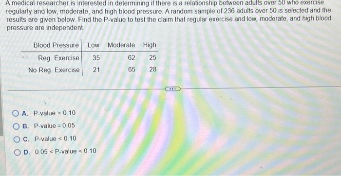 Solved A medical researcher is interested in determining if | Chegg.com Solved A medical researcher is interested in determining if | Chegg.com