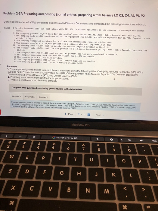 Solved Problem 2-3A Preparing and posting journal entries; | Chegg.com