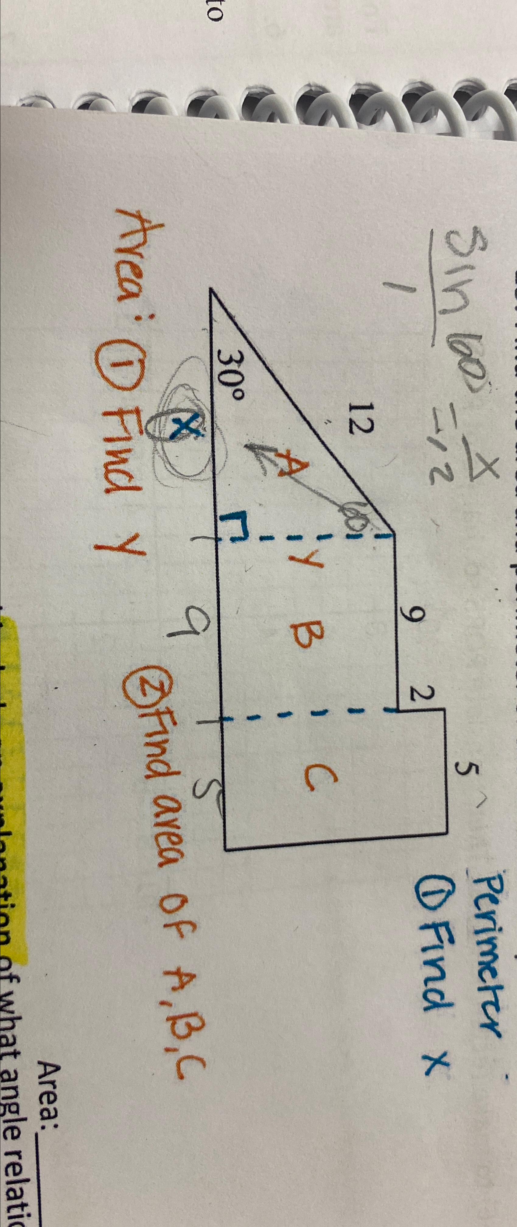 Solved Perimeter(1) ﻿Find xArea: (1) ﻿Find y(2) ﻿Find area | Chegg.com