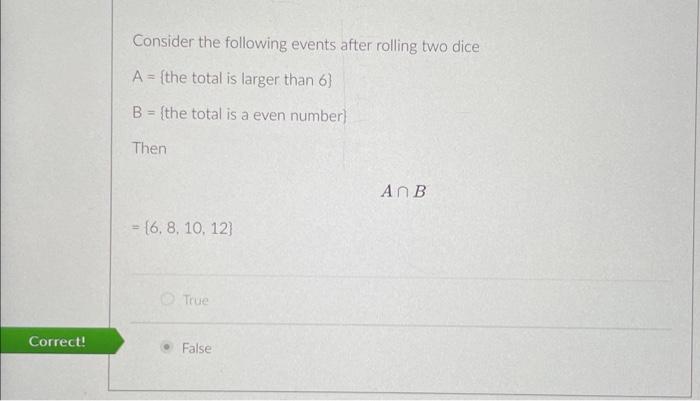 Solved Consider the following event after rolling two dice. | Chegg.com