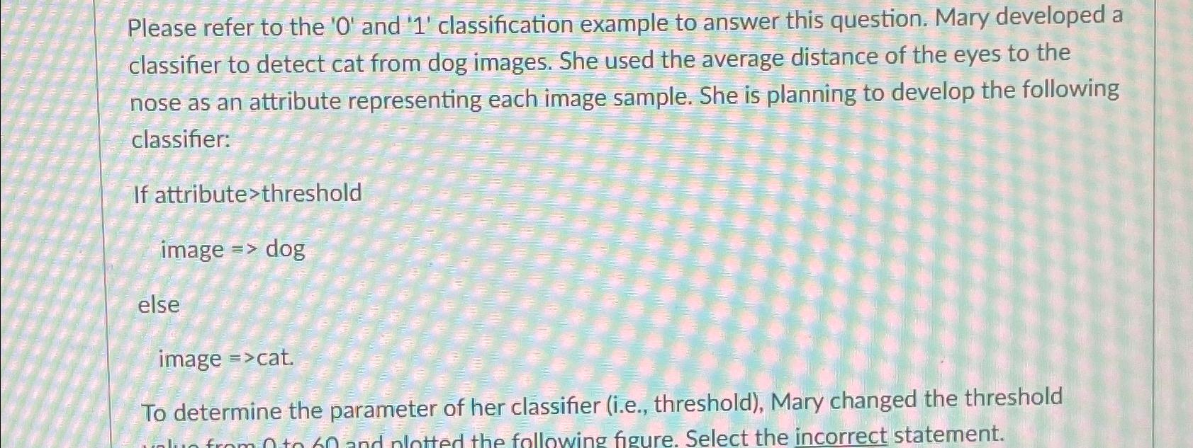 Solved Please refer to the ' 0 ' ﻿and ' 1 ' ﻿classification | Chegg.com