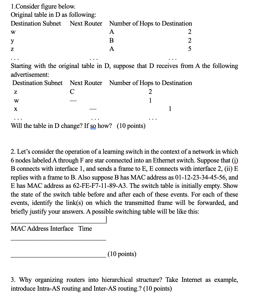 Solved Subject:Computer Networking. Must solve my questions | Chegg.com