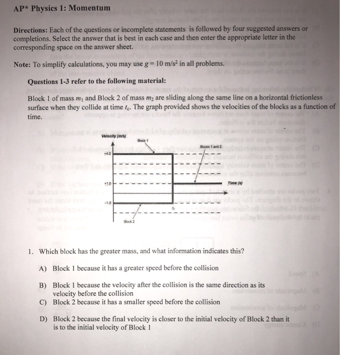 Solved AP* Physics 1: Momentum Directions: Each of the | Chegg.com