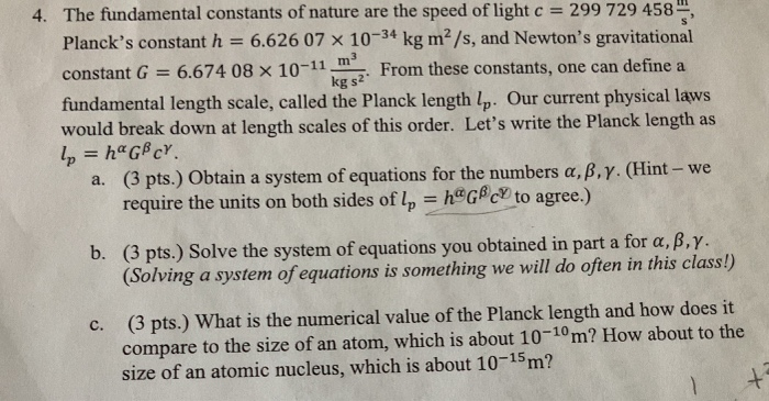 Solved The fundamental constants of nature are the speed of | Chegg.com