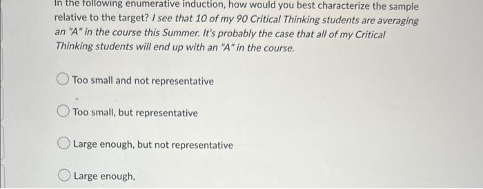 In The Following Enumerative Induction How Would You