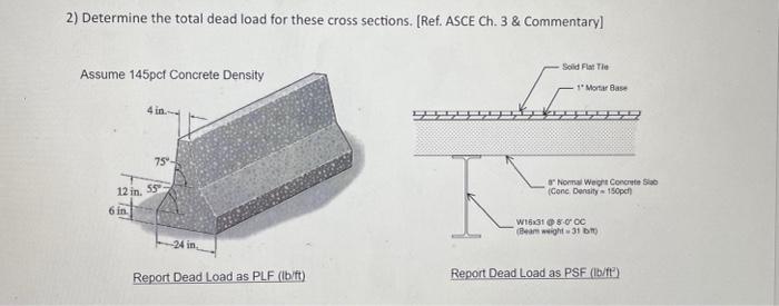 Solved 2) Determine the total dead load for these cross | Chegg.com