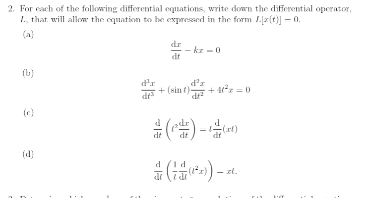 Solved For each of the following differential equations, | Chegg.com