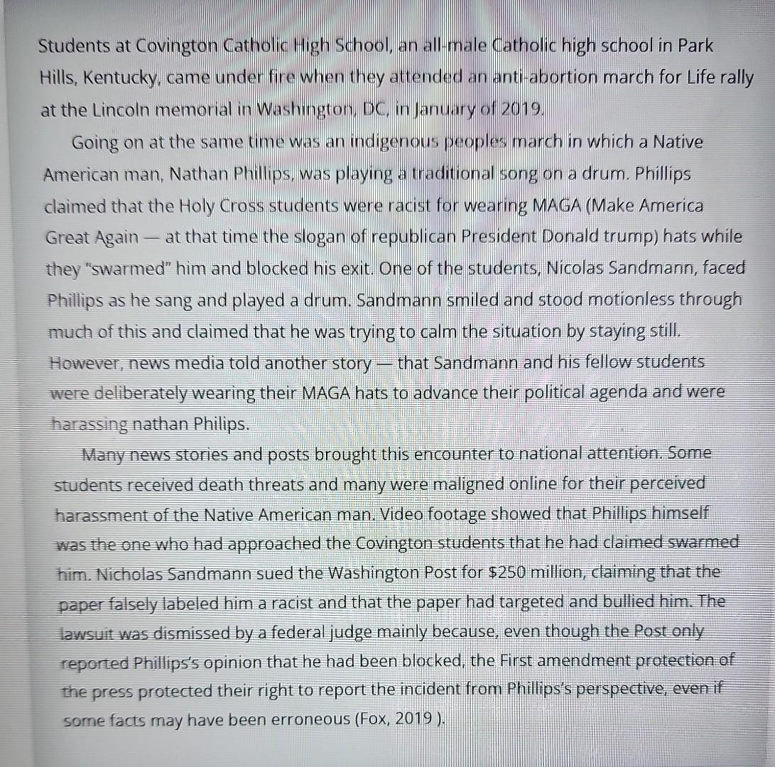Students at Covington Catholic High School, an | Chegg.com
