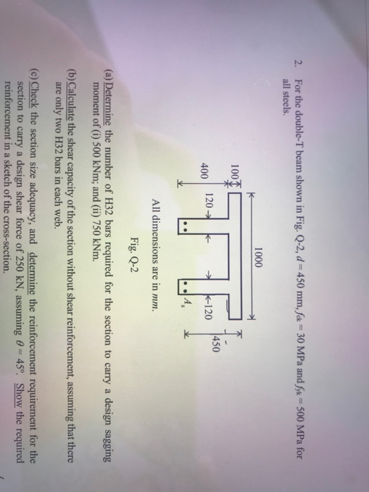 2. For the double-T beam shown in Fig. Q-2, d = 450 | Chegg.com