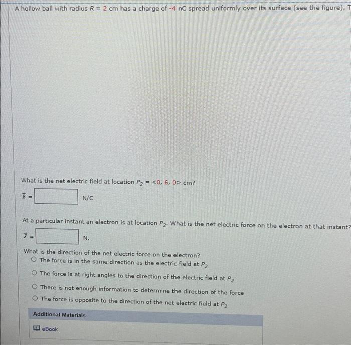 Solved What is the net electric field at location P2=