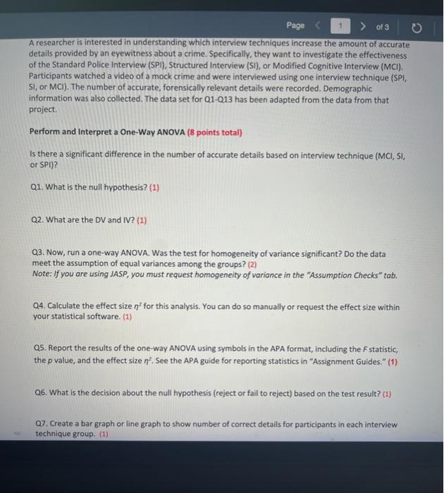 Solved A researcher is interested in understanding which | Chegg.com
