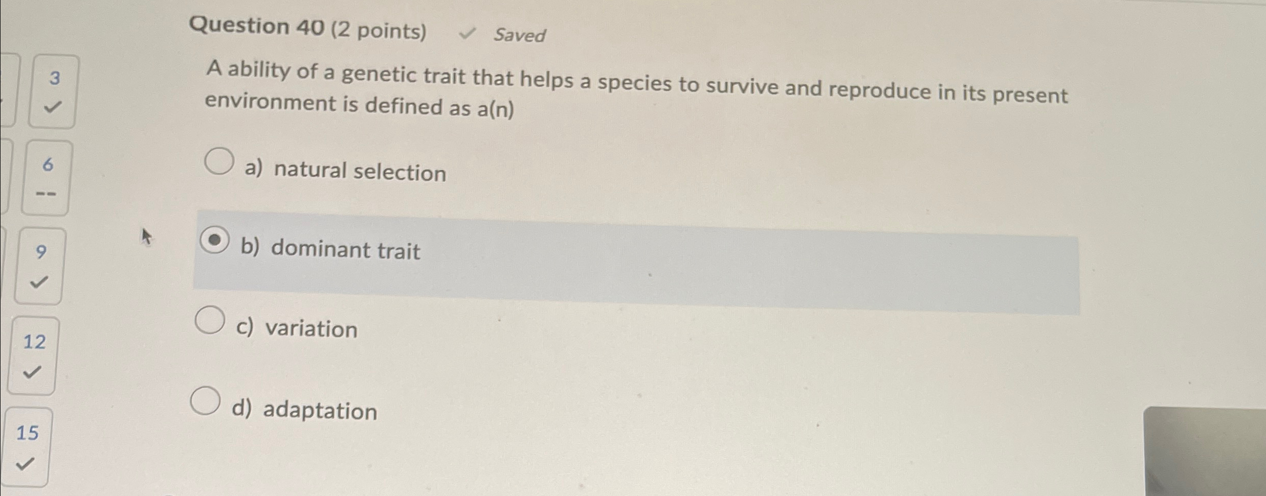 Solved Question 40 (2 ﻿points)SavedA ability of a genetic | Chegg.com