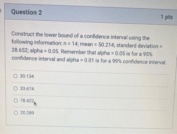Solved Construct the lower bound of a confidence interval | Chegg.com