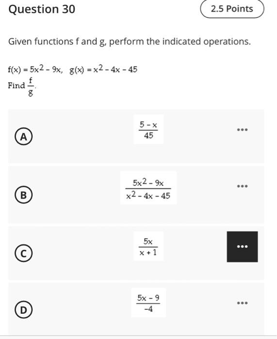 Solved Given functions f and g, perform the indicated | Chegg.com