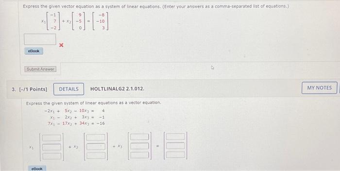 Solved Express the given vector equation as a system of | Chegg.com