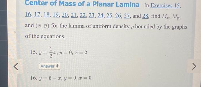 Solved Center of Mass of a Planar Lamina In Exercises, 16 | Chegg.com