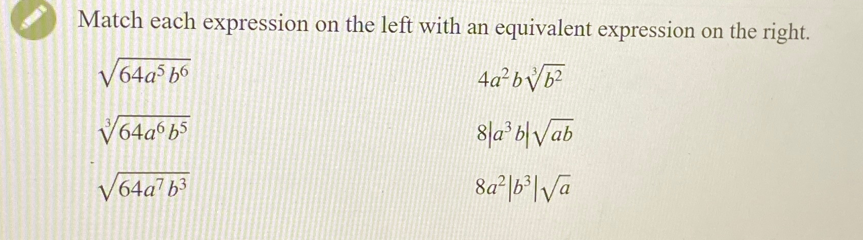 Solved Match each expression on the left with an equivalent | Chegg.com