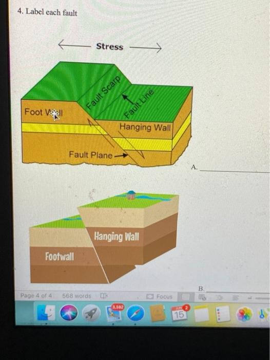 Solved 4. Label each fault - Stress Foot Vall Fault Scarp | Chegg.com