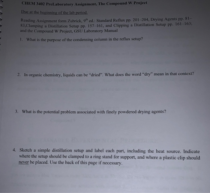 CHEM 3402 PreLaboratory Assignment, The Compound w | Chegg.com