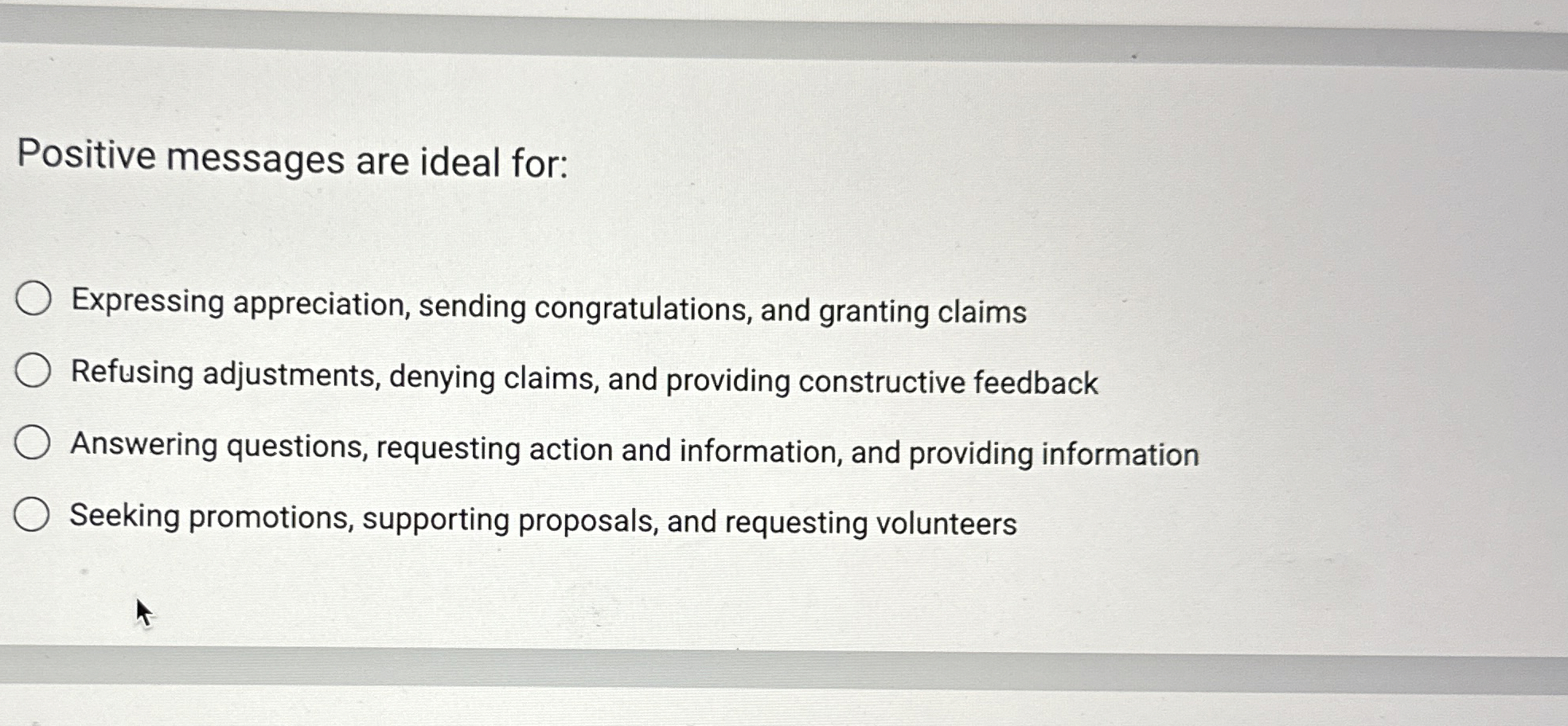 Solved Positive messages are ideal for:Expressing | Chegg.com