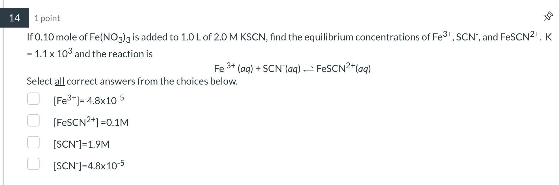 Solved If 0.10 ﻿mole of Fe(NO3)3 ﻿is added to 1.0L ﻿of | Chegg.com