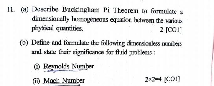 Solved 11. (a) Describe Buckingham Pi Theorem to formulate a | Chegg.com