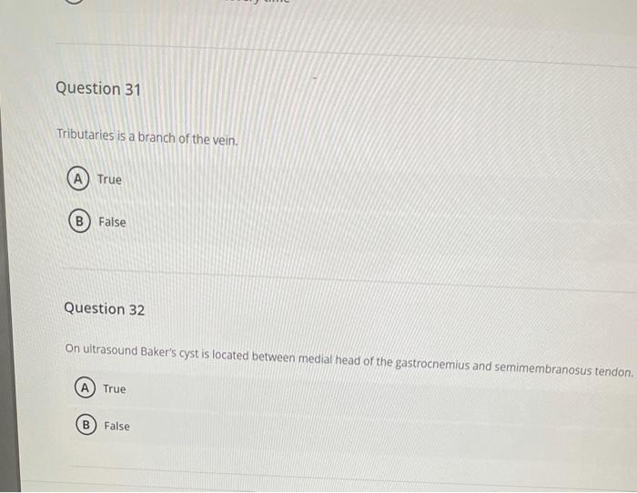 Solved Question 31 Tributaries is a branch of the vein. True | Chegg.com