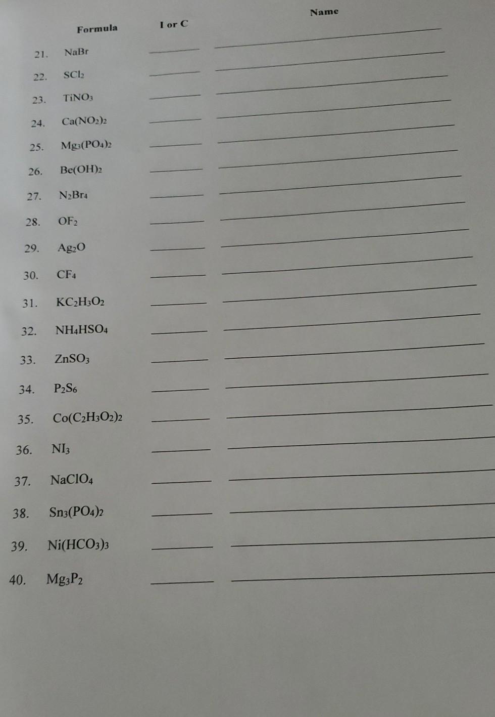 Solved Name Chem 090 - Naming and Formula Writing Identify | Chegg.com